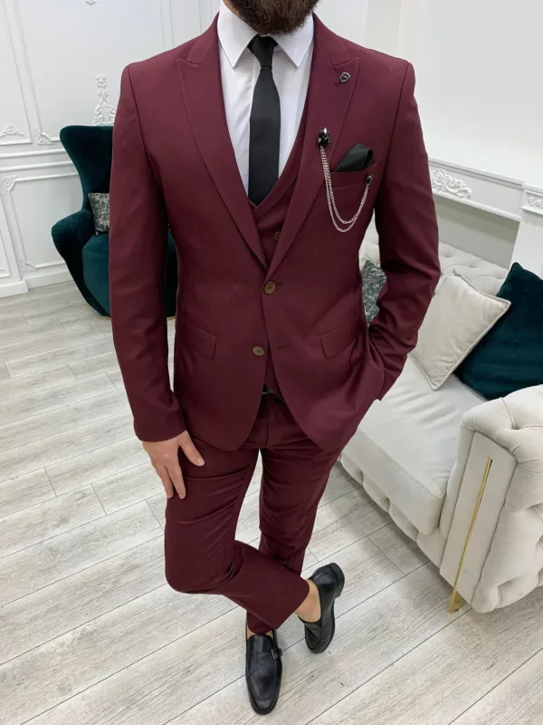 Mens Burgundy 3 Piece Suit Shoplectic
